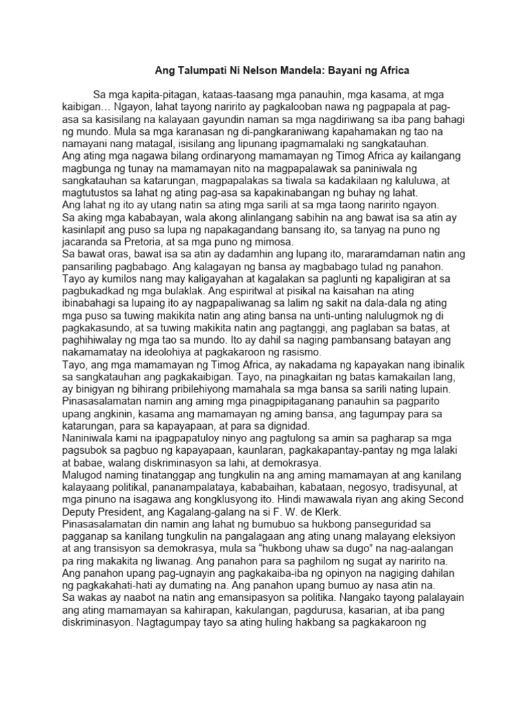 Ang Talumpati Ni Nelson Mandela 2 | PDF