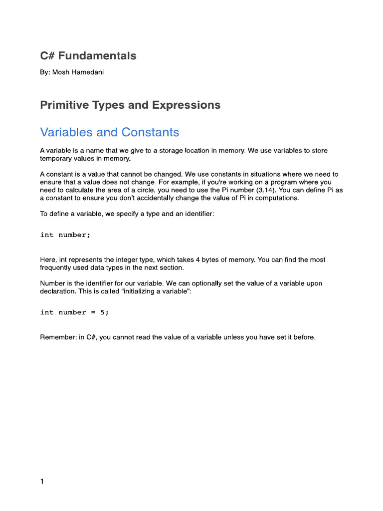 Summary Primitive Types and Expressions | PDF