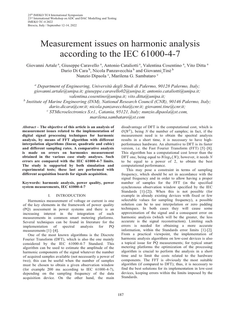 CI54 - IMEKO TC4 2022 - Measurement Issues On Harmonic Analysis According To The IEC 61000 4 7 ...
