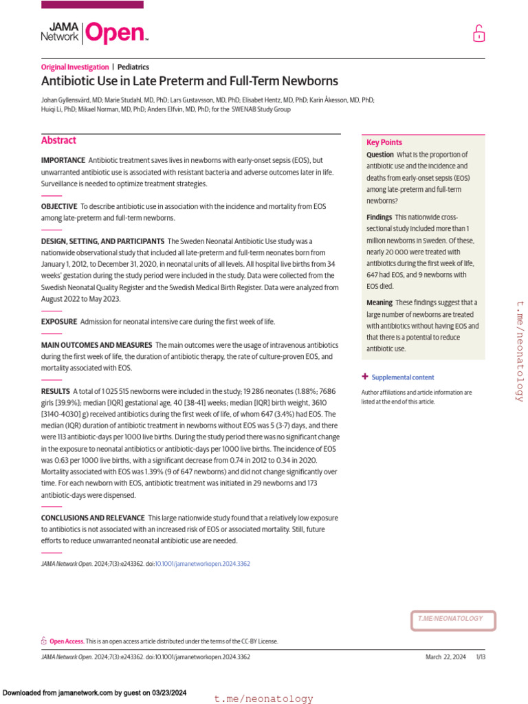 Antibiotic Use in Late Preterm and Full-Term Newborns | PDF | Neonatology | Neonatal Intensive ...