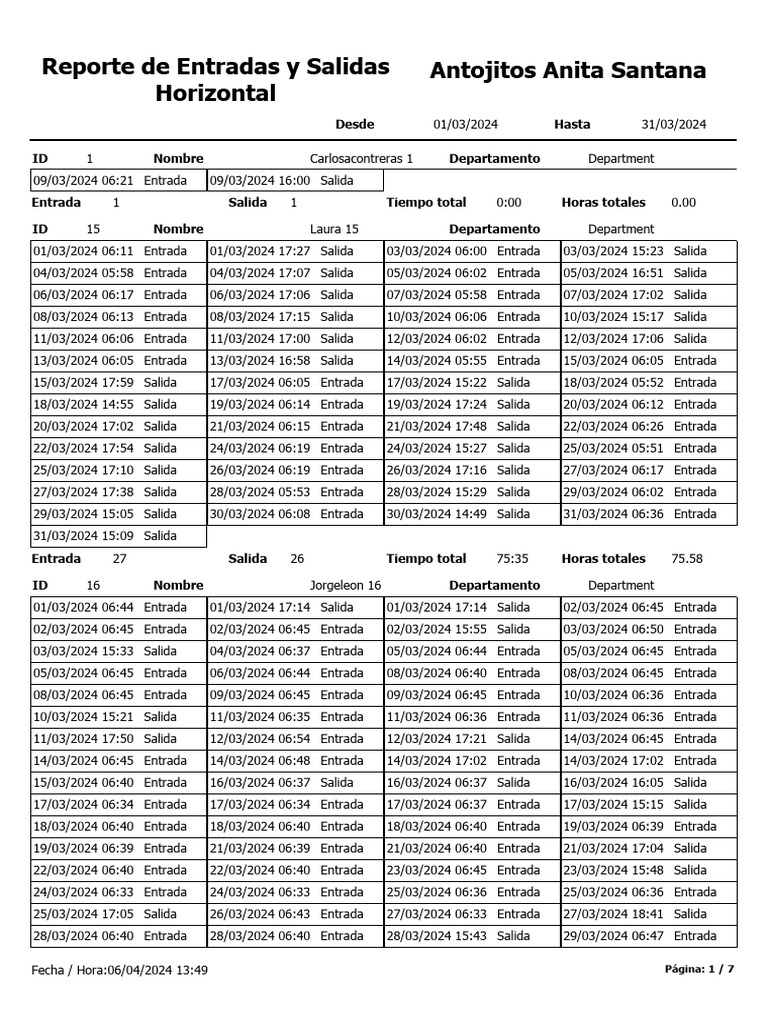 Reporte Mensual Entradas y Salidas | PDF