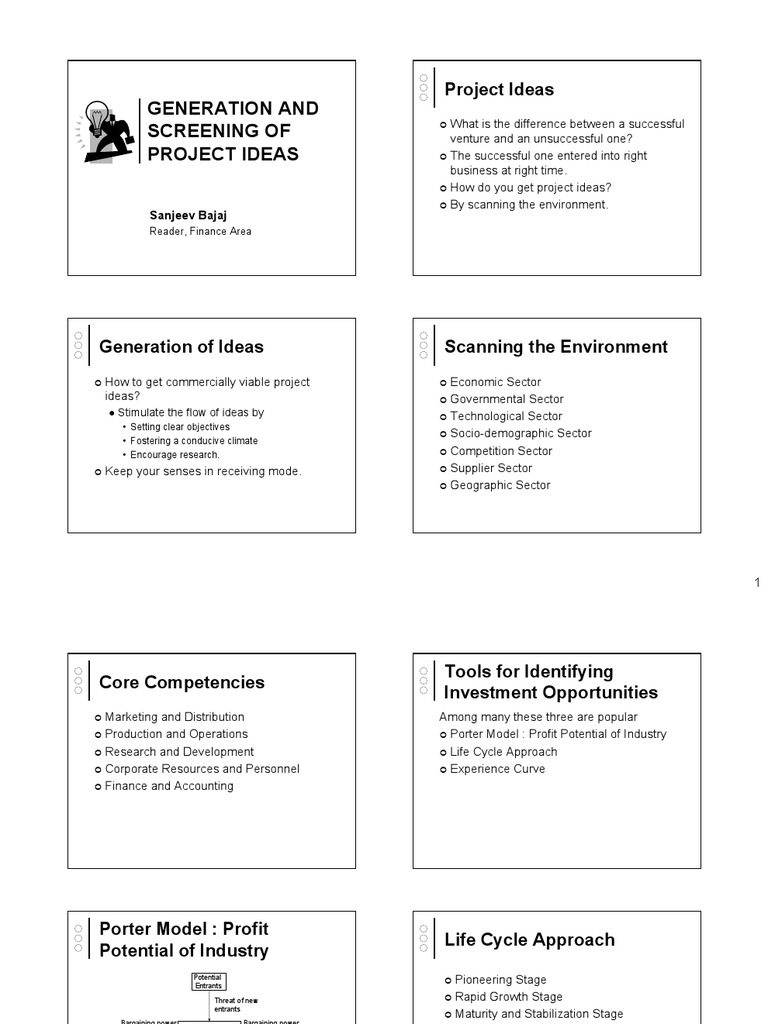 Generation and Screening of Project Ideas | PDF | Marketing | Profit ...