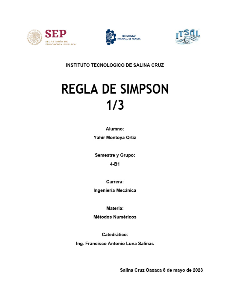 Montoya Ortiz 4b1 Tema5 Metodo de Simpson | PDF