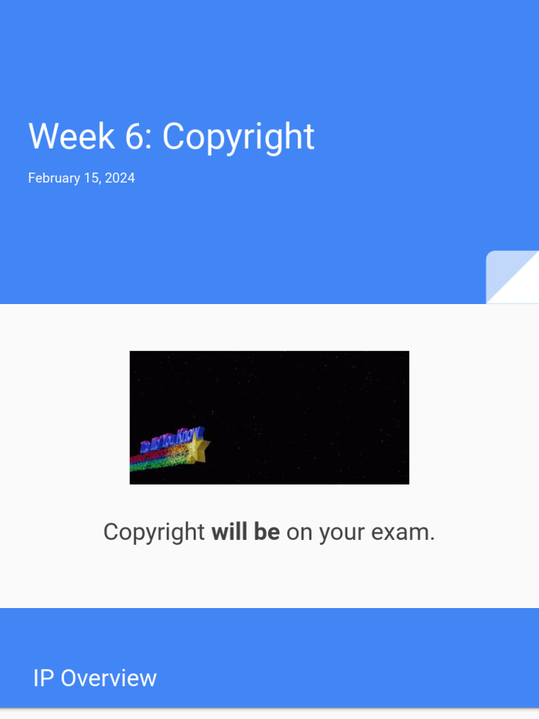 Week 6 - Cyber Law (E-01) (Spring 2024) | PDF | Fair Use | Copyright