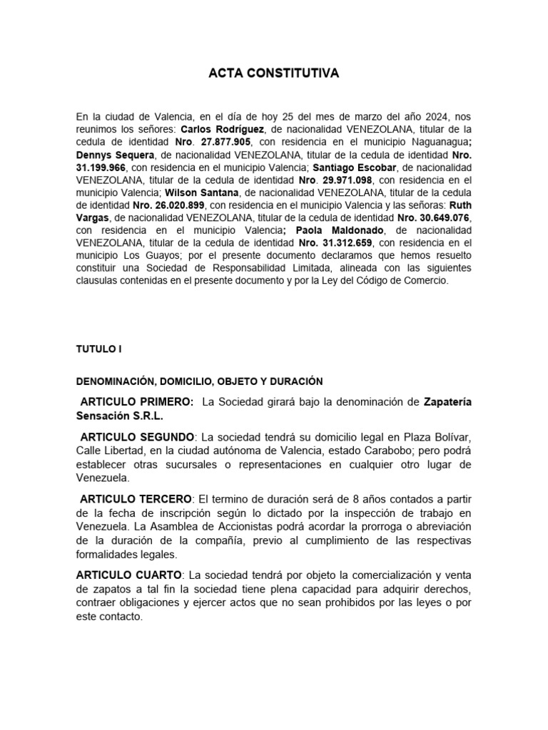 Acta Constitutiva S.R.L-3 | PDF | Sociedad de responsabilidad limitada | Dividendo