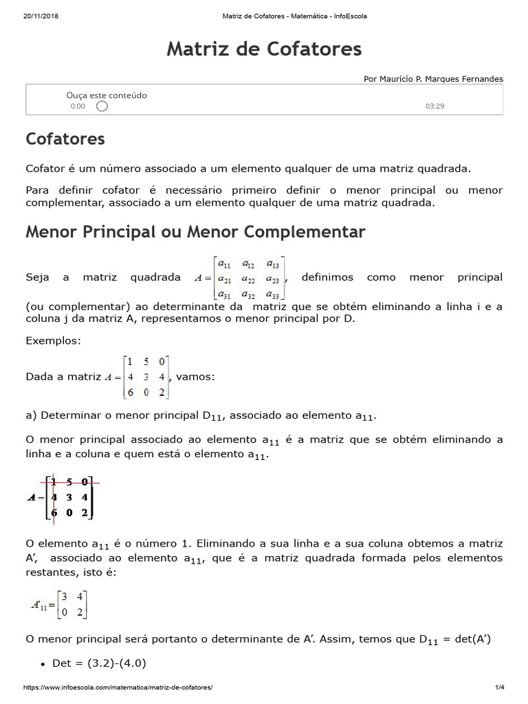 Matriz de Cofatores - Matemática - InfoEscola | PDF | Matriz ... Matriz de Cofatores - Matemática - InfoEscola | PDF | Matriz ...