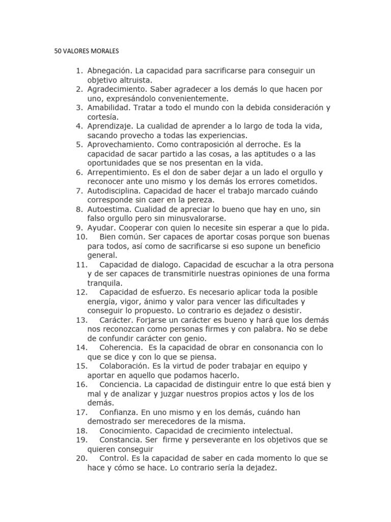 50 Valores Morales Esenciales | PDF | Virtud