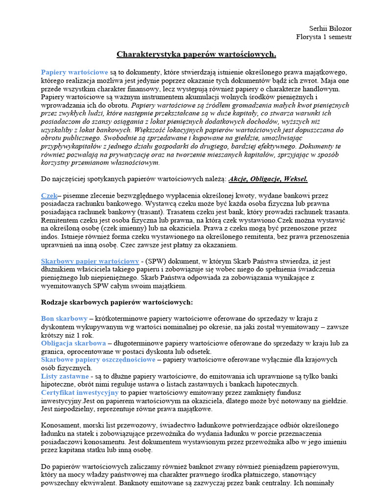 Papiery Wartościowe | PDF