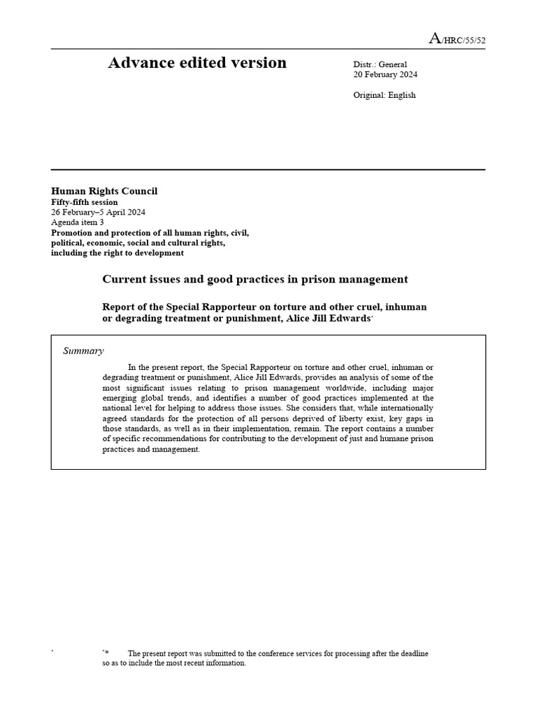 A - HRC - 55 - 52 - AdvanceEditedVersion-2 SR Torture | PDF | Prison ...