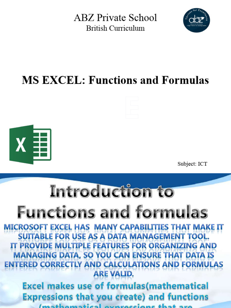 MS Excel Introduction | PDF | Microsoft Excel | Formula