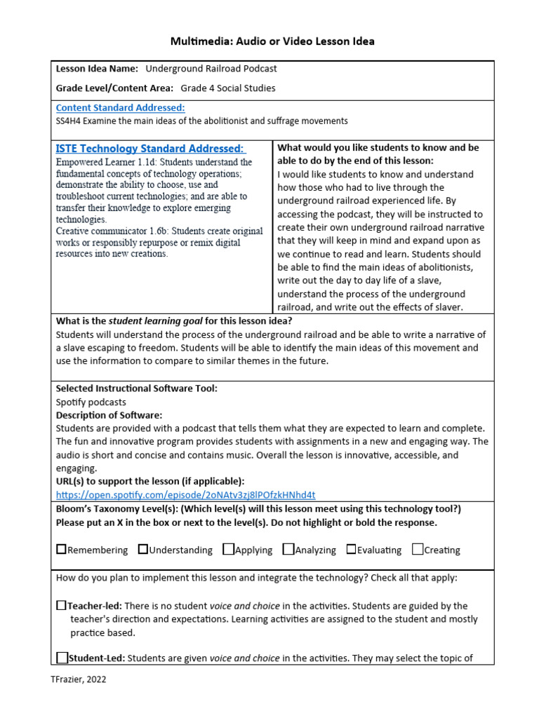 Multimedia Audio or Video Lesson Idea Template2022 | PDF | Multimedia ...