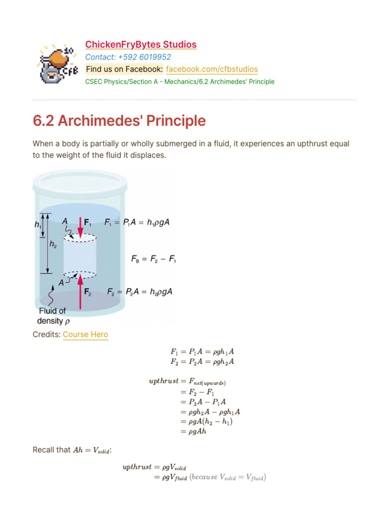 6.2 Archimedes' Principle | PDF | Buoyancy | Density