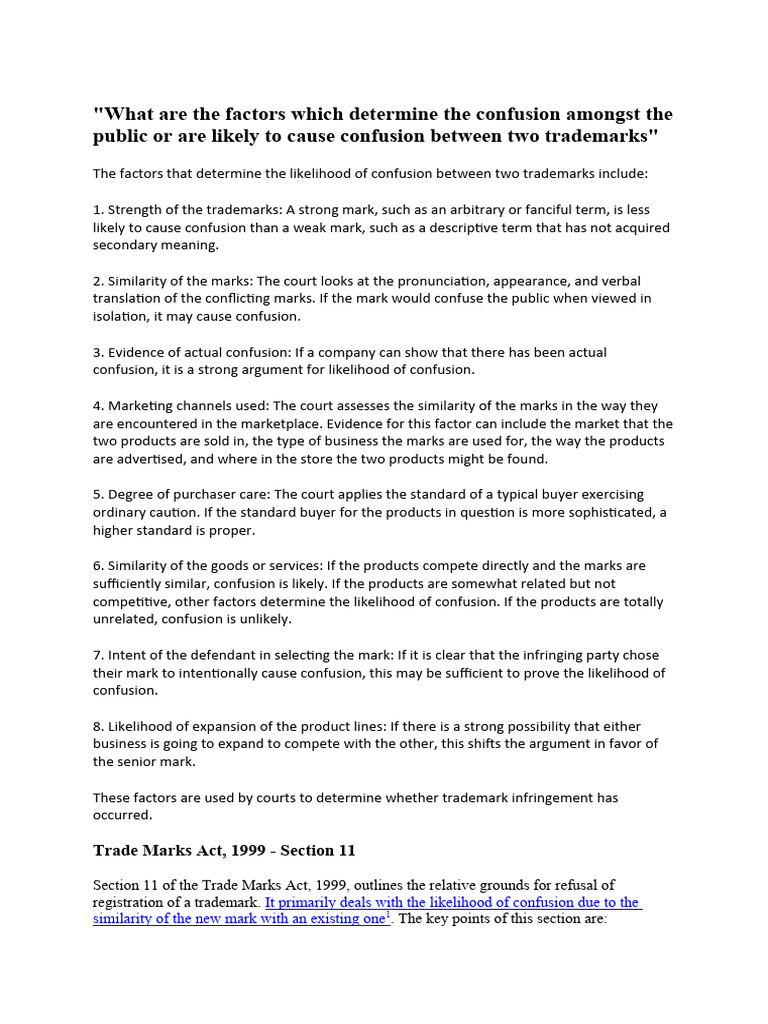 Confusion Between Two Trademarks | PDF | Trademark | Civil Law (Common Law)