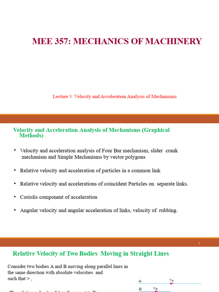 Lec 5 Velocity and Acceleration Analysis of Mechanisms | PDF | Velocity | Acceleration