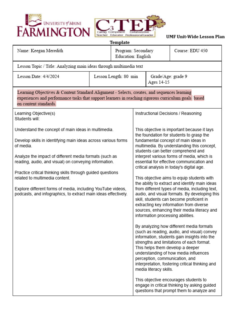 Day 5 Lesson Plan For Analysis Unit | PDF | Reading Comprehension ...