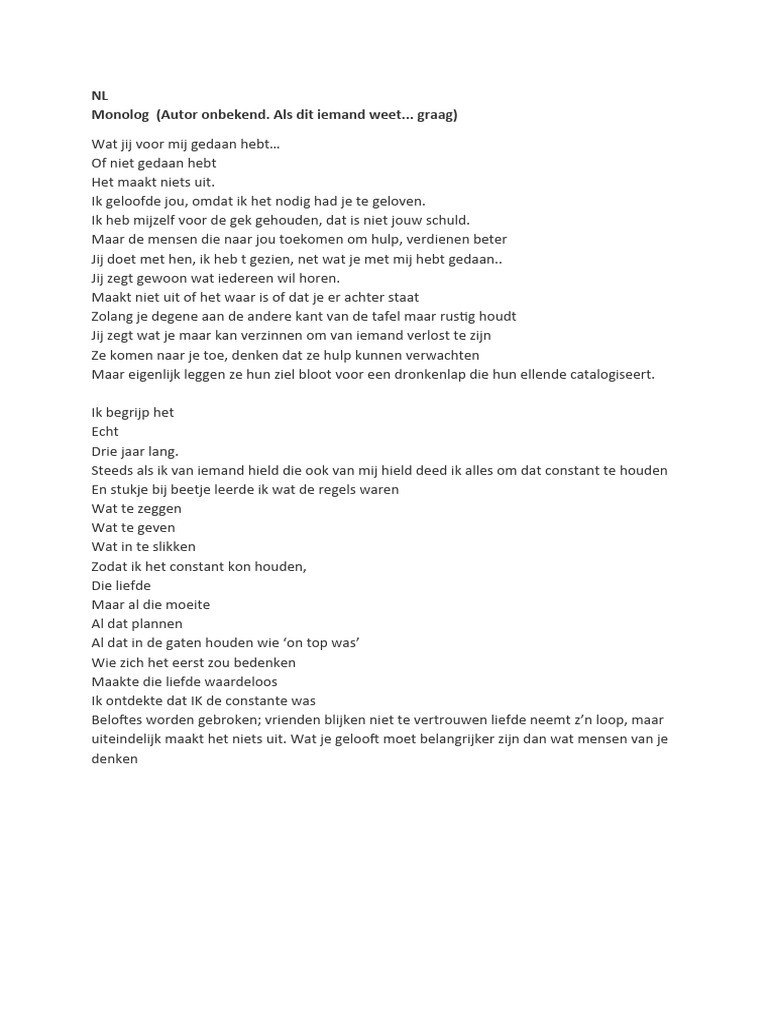 Monoloog - Onbekende Schrijver | PDF