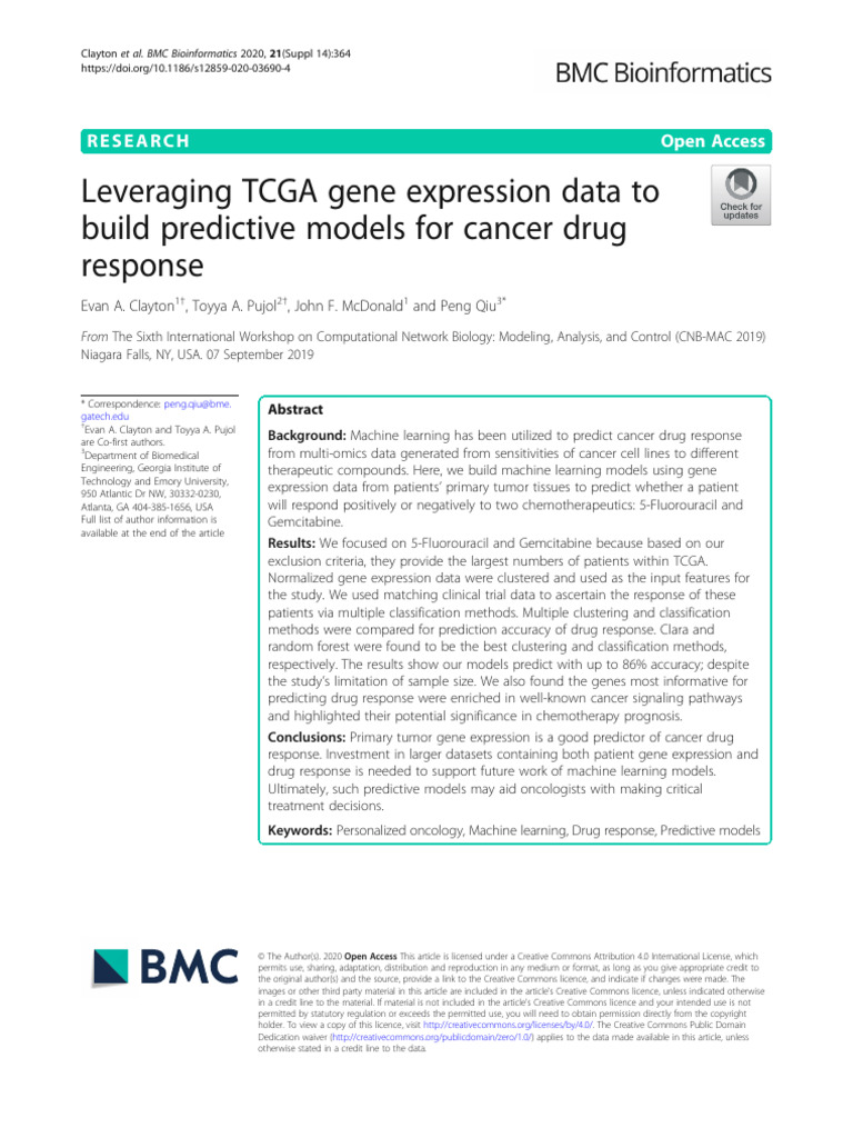 Leveraging TCGA Gene Expression Data To Build Predictive Models For Cancer Drug Response | PDF ...