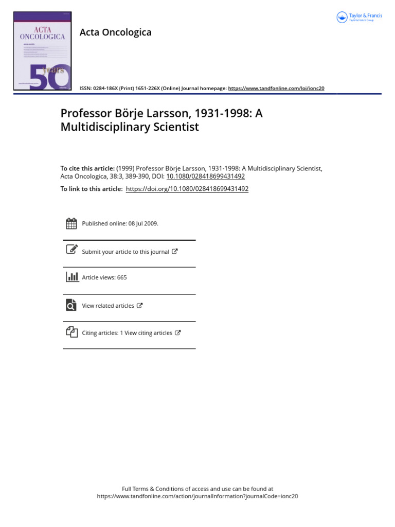 Professor B Rje Larsson 1931-1998 A Multidisciplinary Scientist | PDF | Nuclear Physics