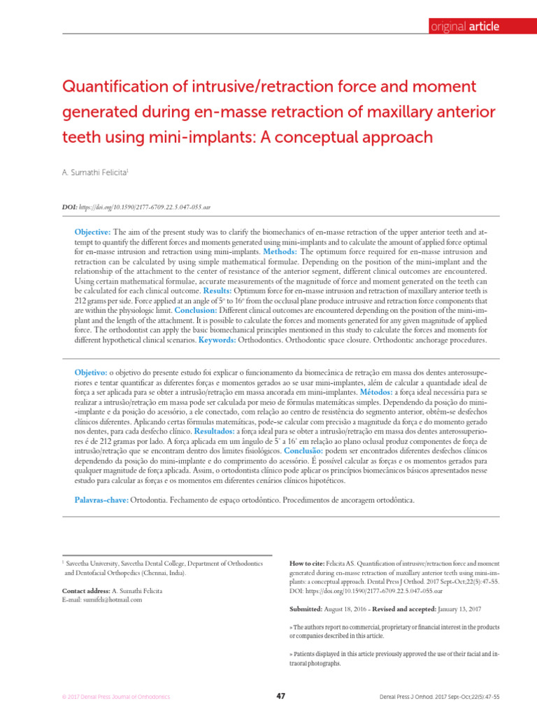 Maxillary Teeth Retraction Forces | PDF | Orthodontics | Force