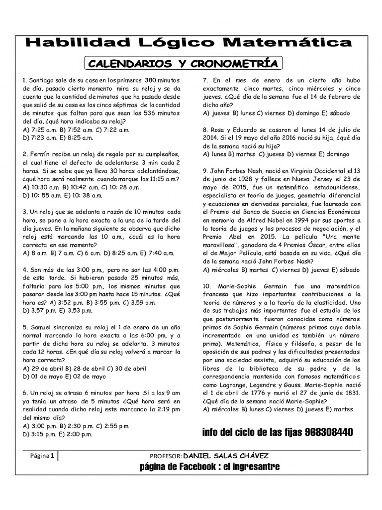 Seminario 2 Soles Sábado RM Cronometria y Calendarios Ciclo de Las ...