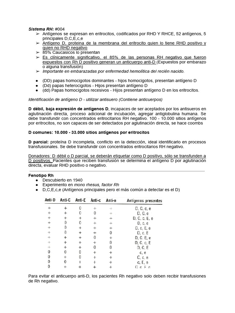 SISTEMA RH | PDF | Inmunología | Especialidades Medicas