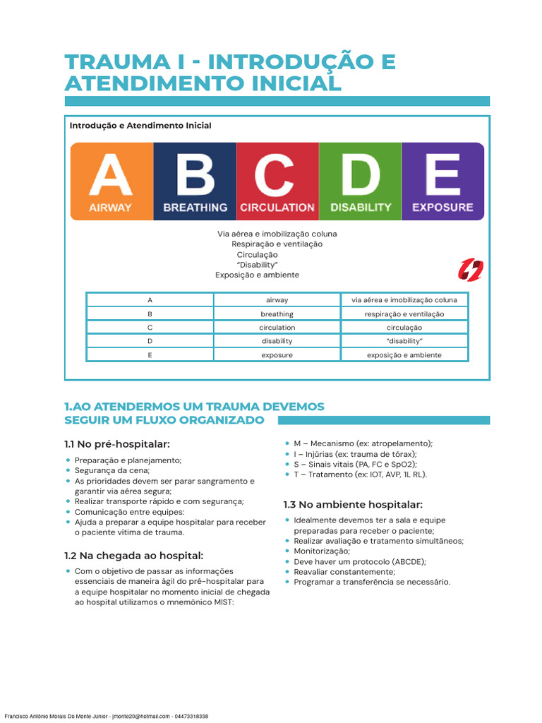 Trauma - Abcde | PDF | Medicina Clínica | Remédio