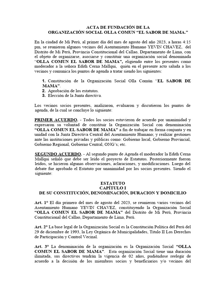 Estatuto de Olla Comun | PDF | Perú | Asamblea General de las Naciones Unidas