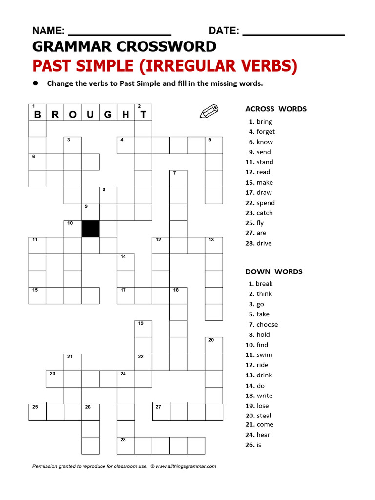 CROSSWORD PUZZLE-Irregular Verbs | PDF | Linguistics | Grammar