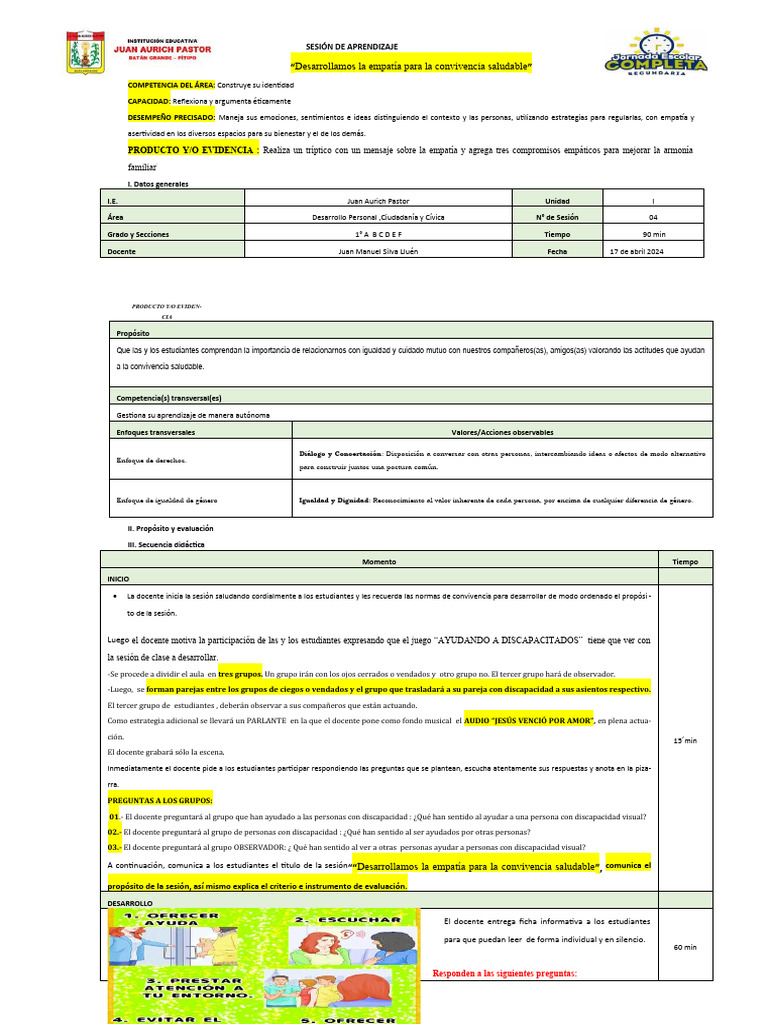 SESION 04 DPCC 1 - ABRIL 2024 | PDF | Empatía | Aprendizaje