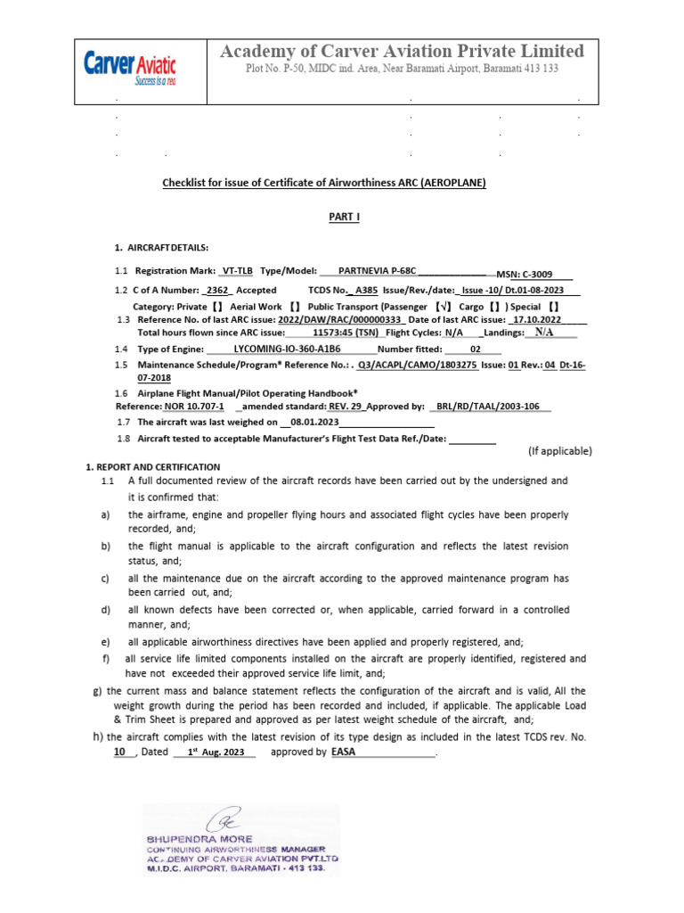 Aircraft Physical Checklist | PDF | Aircraft | Flight Test