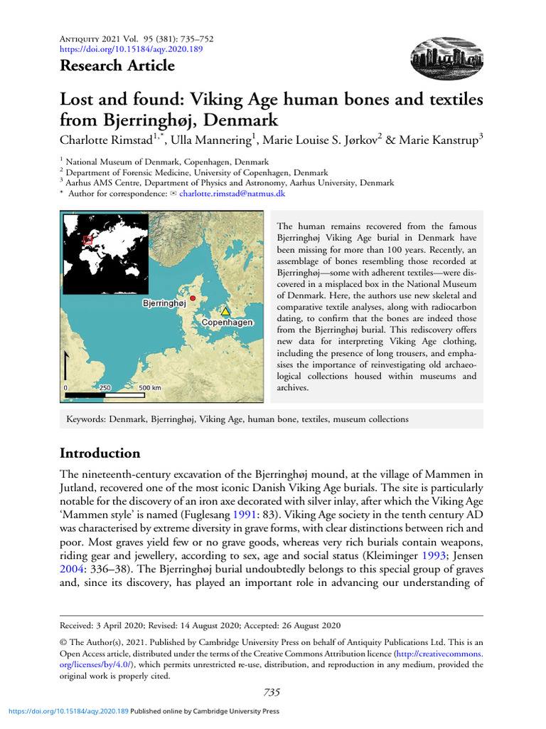Lost and Found: Viking Age Human Bones and Textiles From Bjerringhøj ...