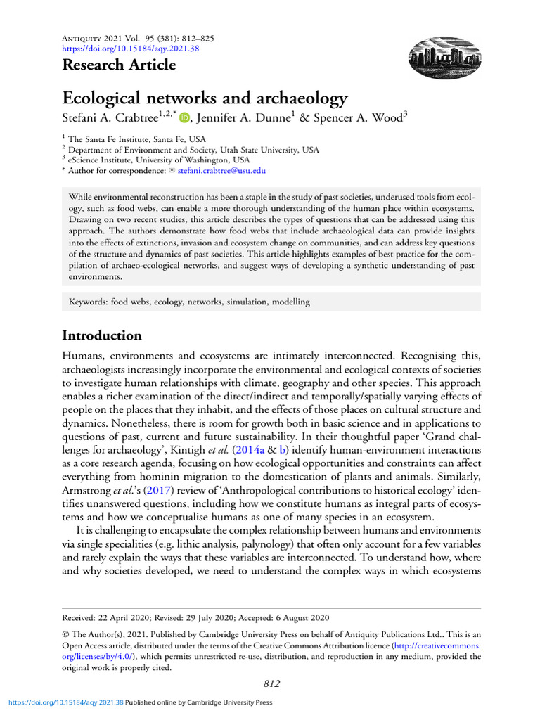 Ecological Networks in Archaeology | PDF | Food Web | Ecology