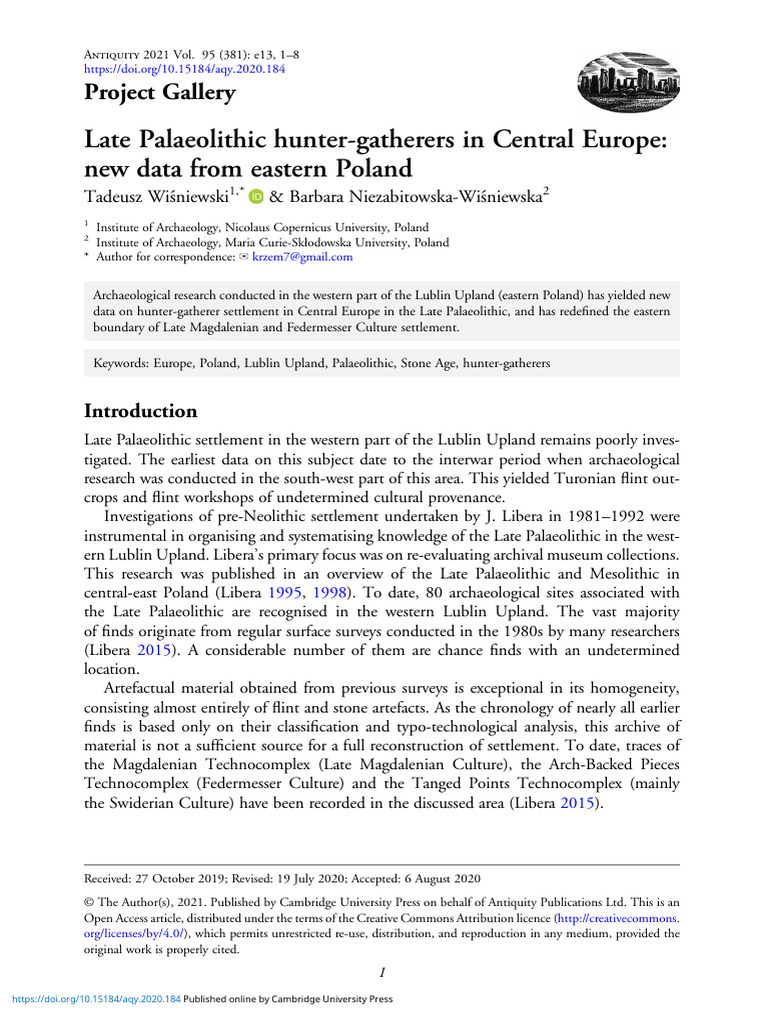 Late Palaeolithic Hunter-Gatherers in Central Europe: New Data From ...