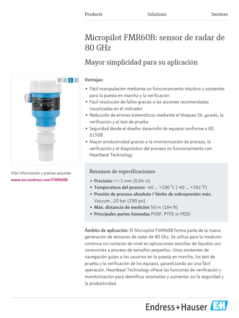 Endress-Hauser Micropilot FMR60B ES | PDF | Sensor | Probabilidades y ...