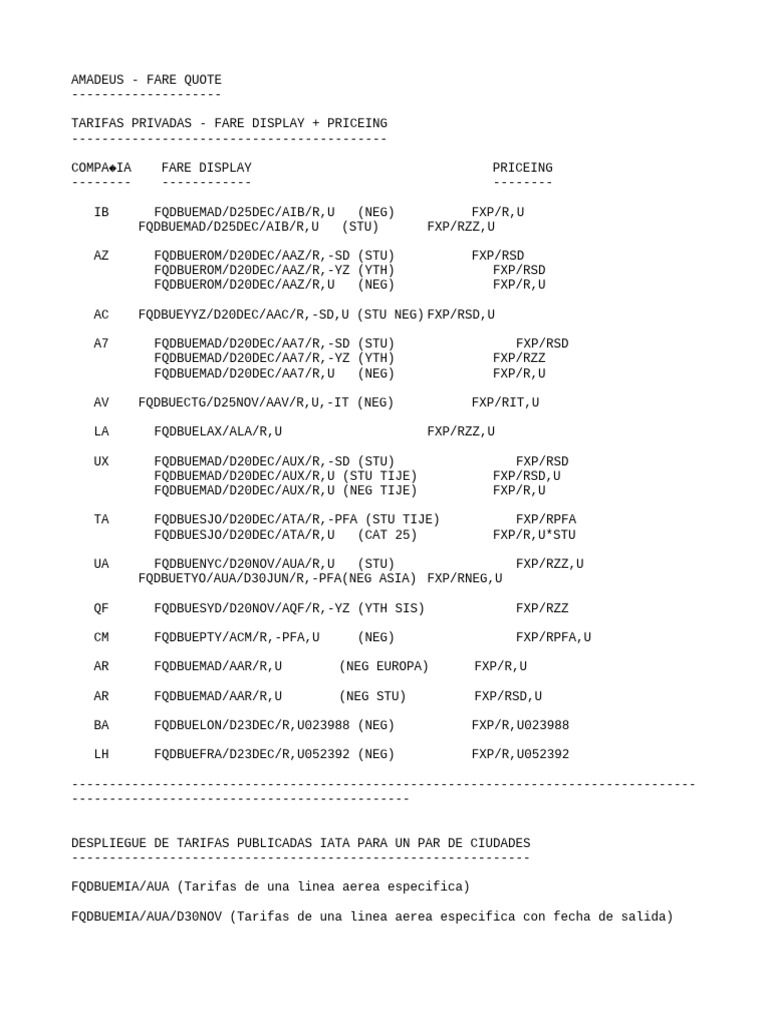 Amadeus - Fare Quote | PDF | Compañías de transporte | aerolíneas