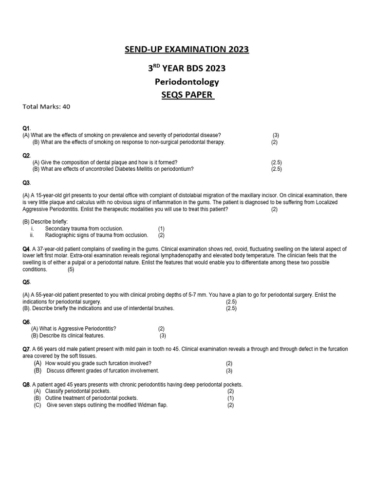Perio Seqs Send-Up 6 Oct 2023 | PDF | Periodontology | Mouth Perio Seqs Send-Up 6 Oct 2023 | PDF | Periodontology | Mouth