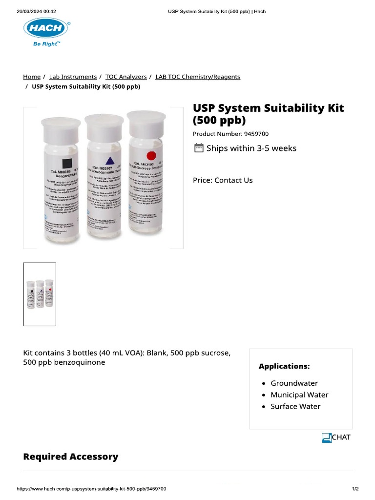 USP System Suitability Kit (500 PPB) - Hach | PDF