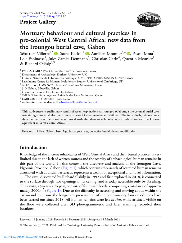 Mortuary Behaviour and Cultural Practices in Pre-Colonial West Central ...