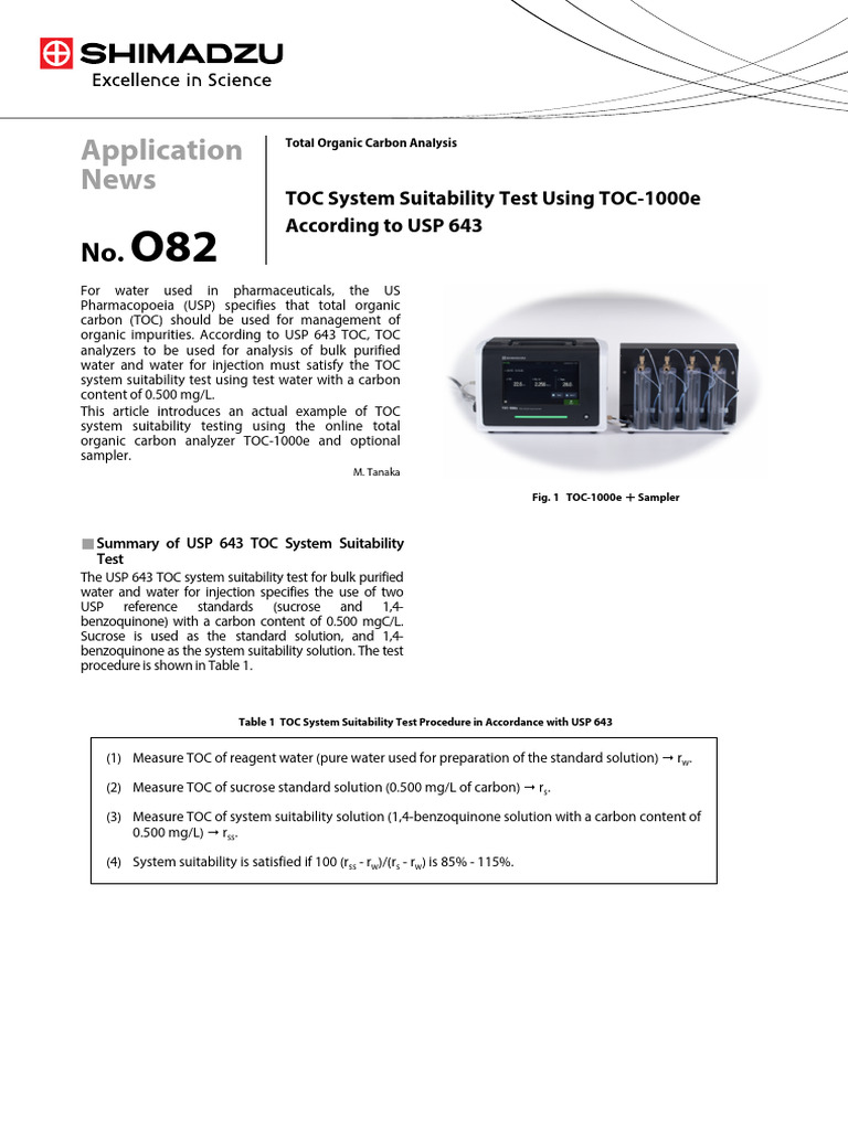 USP 643 TOC System Suitability Test | PDF | Total Organic Carbon