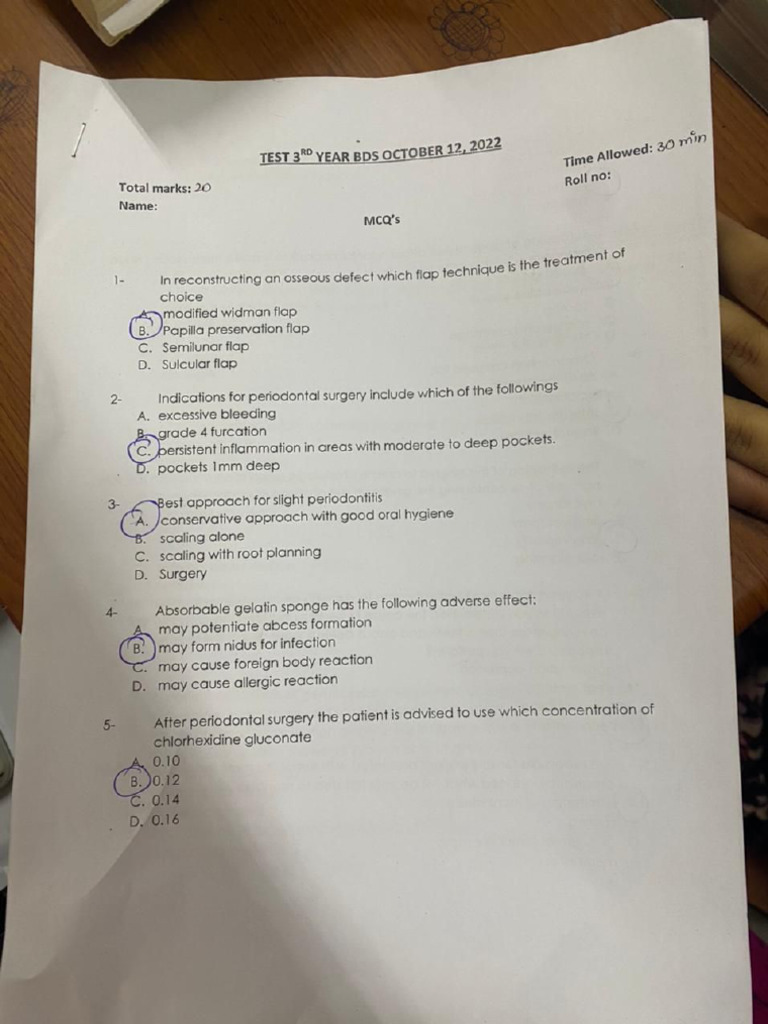 Surgical Perio Test CMH Mcqs | PDF