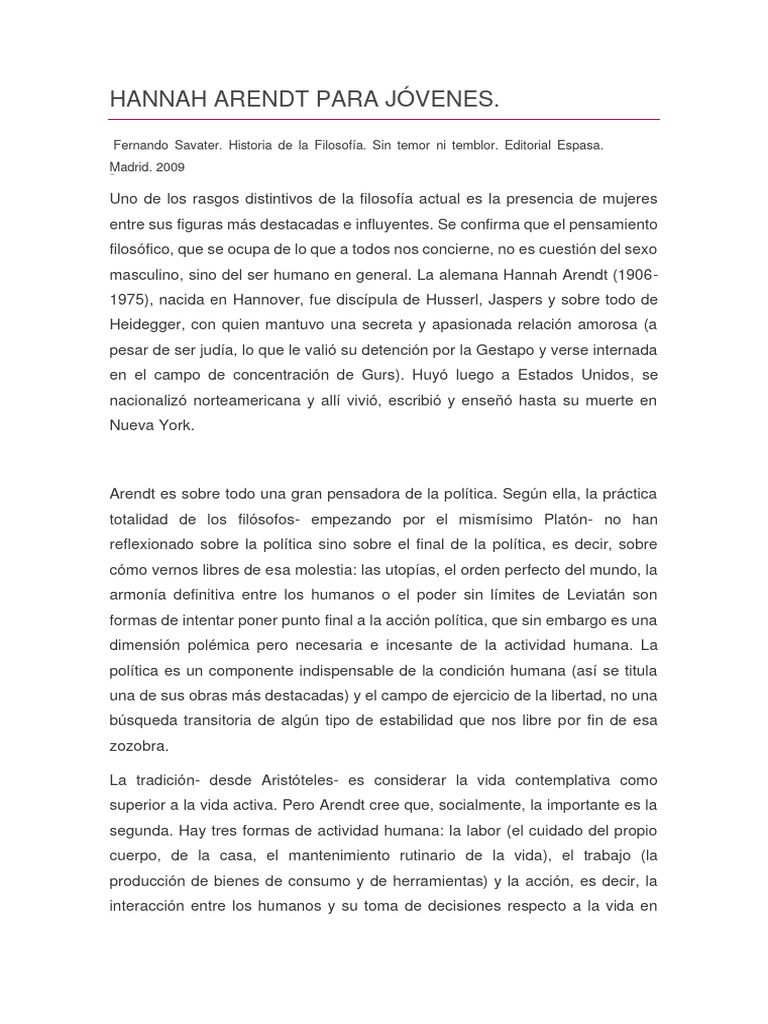 Hannah Arendt: Filosofía y Política | PDF | Hannah Arendt | Totalitarismo