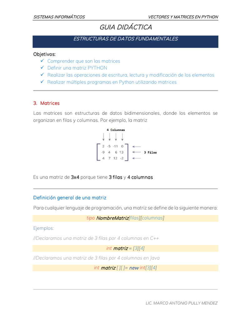 3 - PYTHON Matrices-COMPLETO | PDF | Matriz (Matemáticas) | Python (lenguaje de programación)