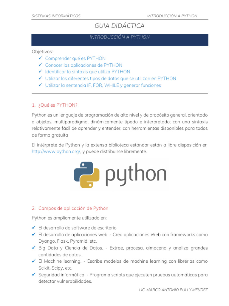 Guía Básica de Python para Principiantes | PDF | Python (lenguaje de ...