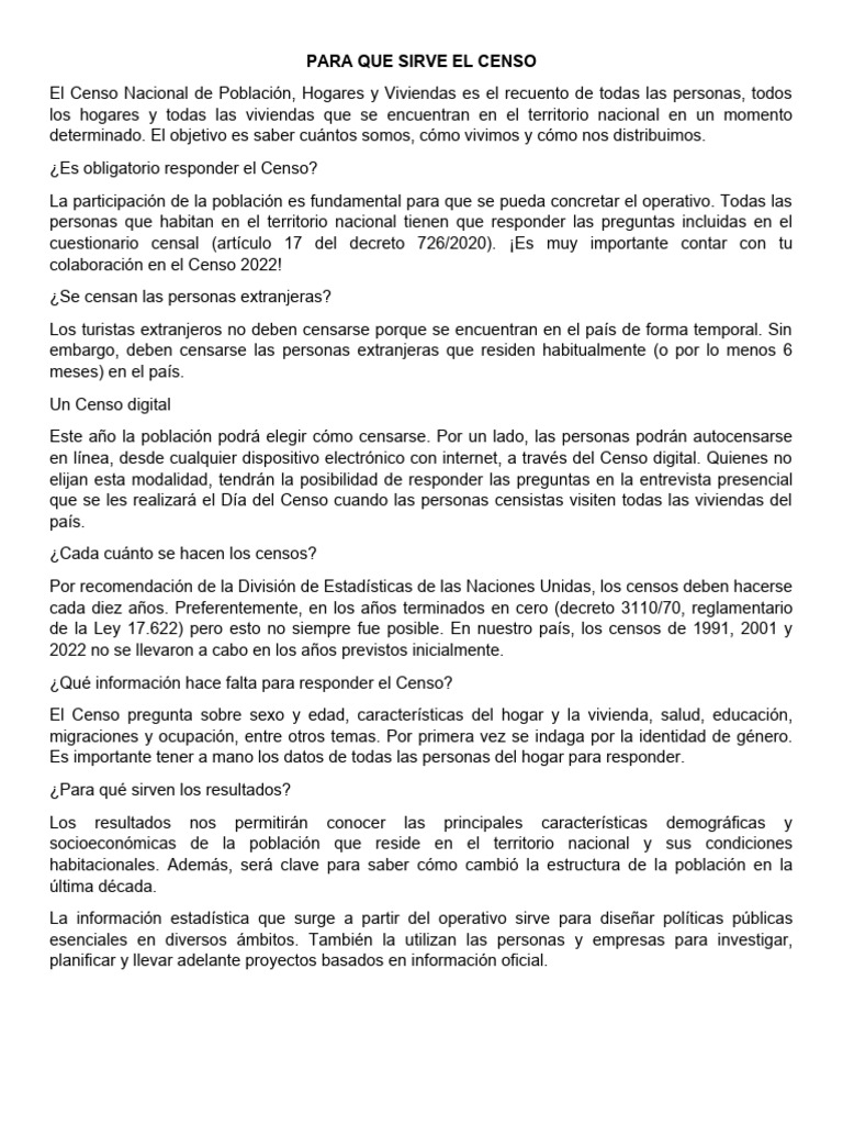 Para Que Sirve El Censo | PDF | Censo