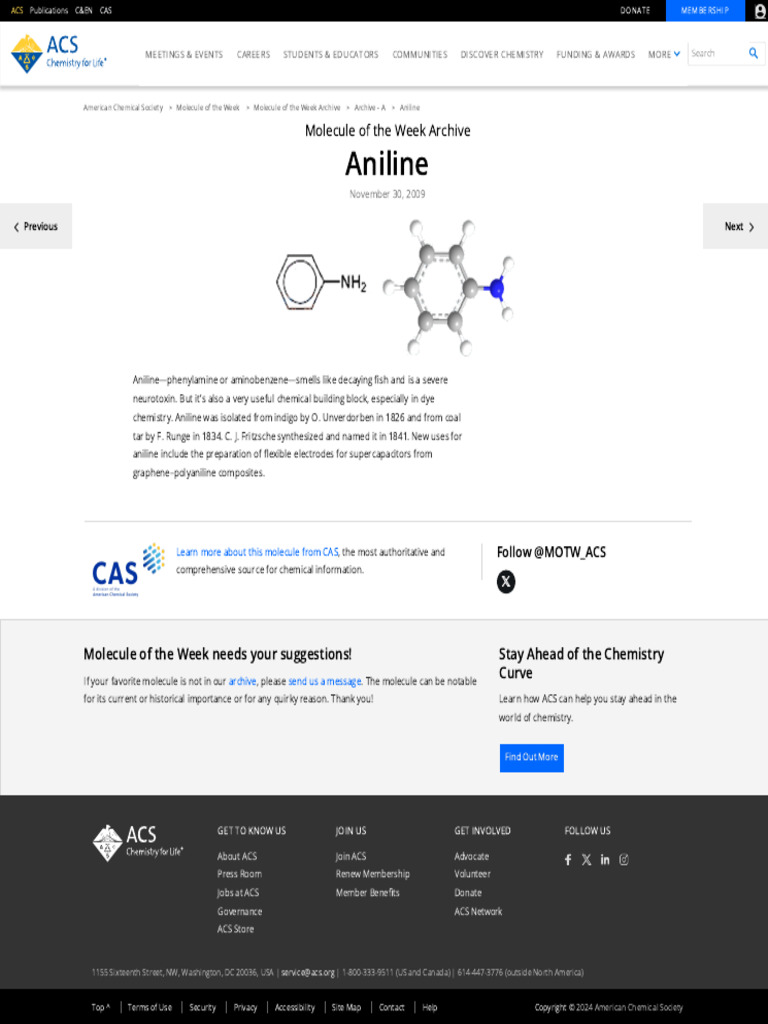 Aniline - American Chemical Society | PDF | Chemistry | Chemical Substances