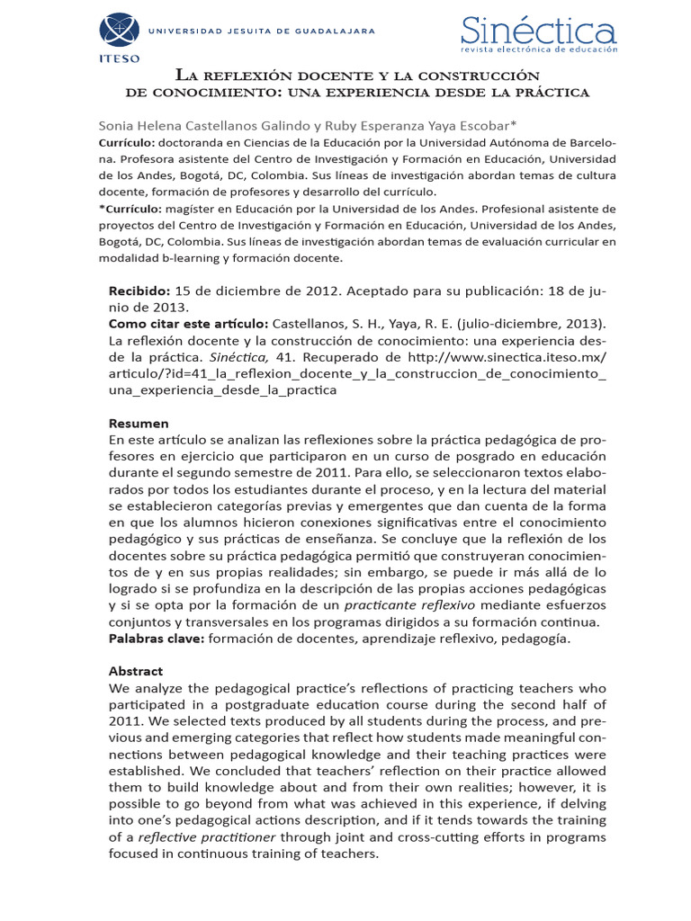La Reflexión Docente | PDF | Maestros | Aprendizaje