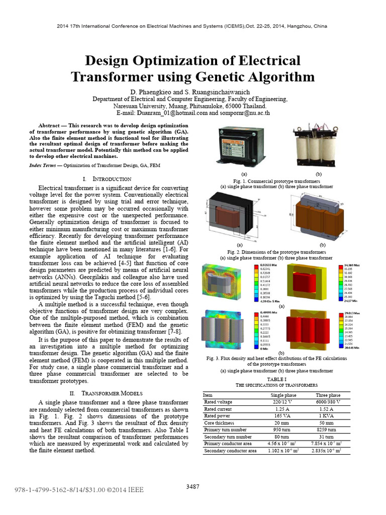 Design Optimization Of Electrical Transformer Using Genetic Algorithm Phaengkieo2014 Pdf