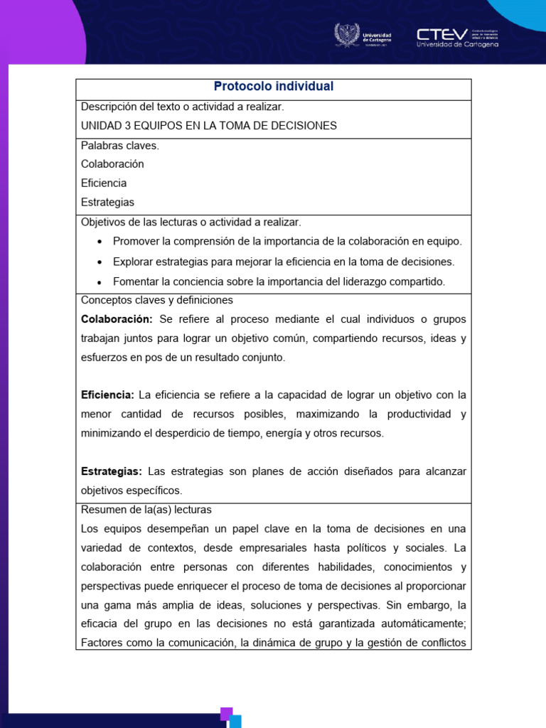 Protocolo Individual Comportamiento Organizacional #3 | PDF | Toma de decisiones
