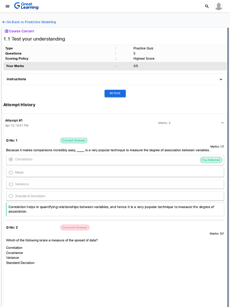 Predictive Modeling Practice Quiz | PDF | Variance | Standard Deviation