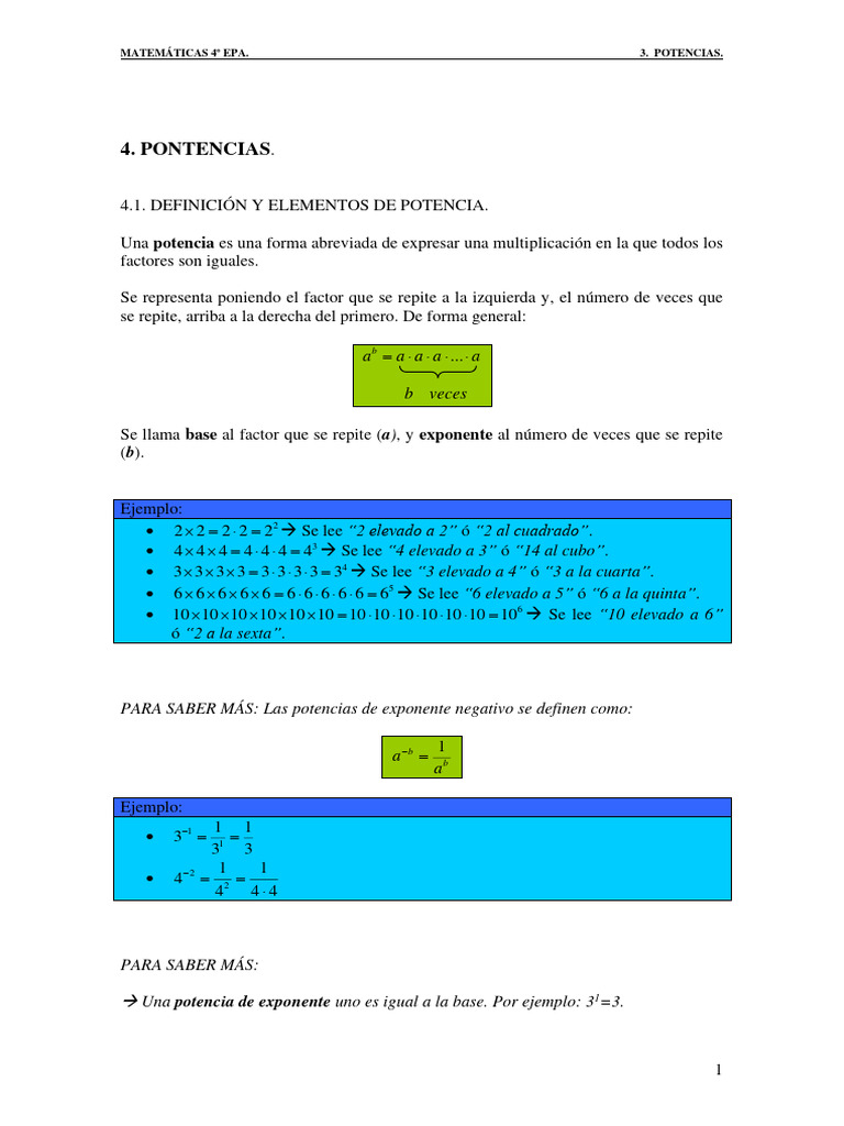 POTENCIAS_EDUCACIÓN_ADULTOS | PDF | Exponenciación | Multiplicación
